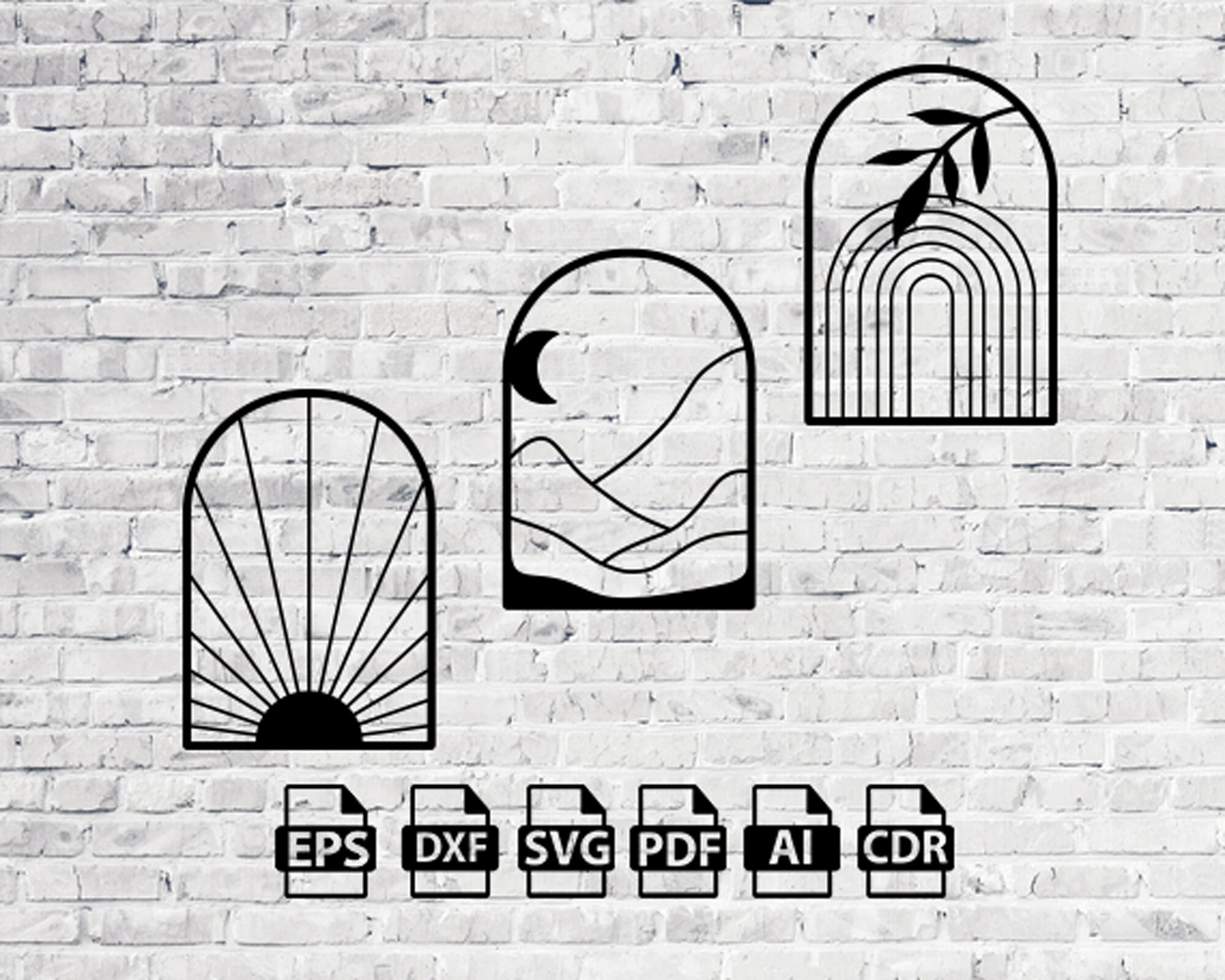 Sunset Sun Mountain Laser Cut Svg Dxf Files Wall Sticker Engraving ...