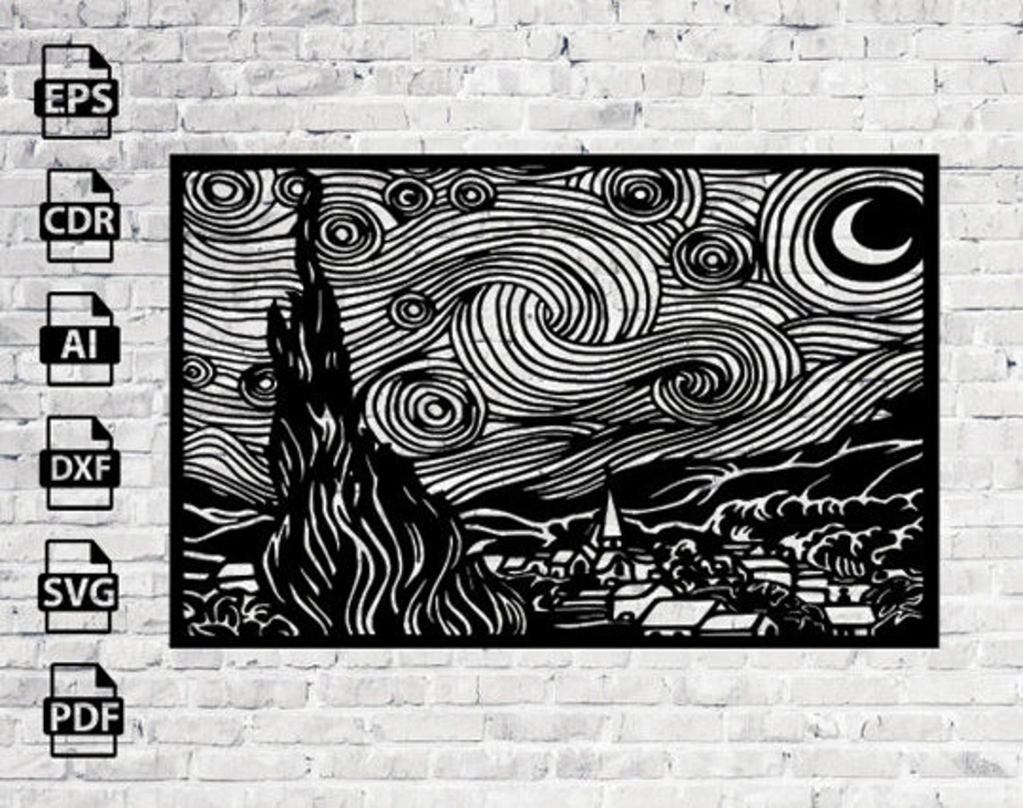 Starry Night Vincent Van Gogh Laser Cut Svg Dxf Files Wall - Etsy