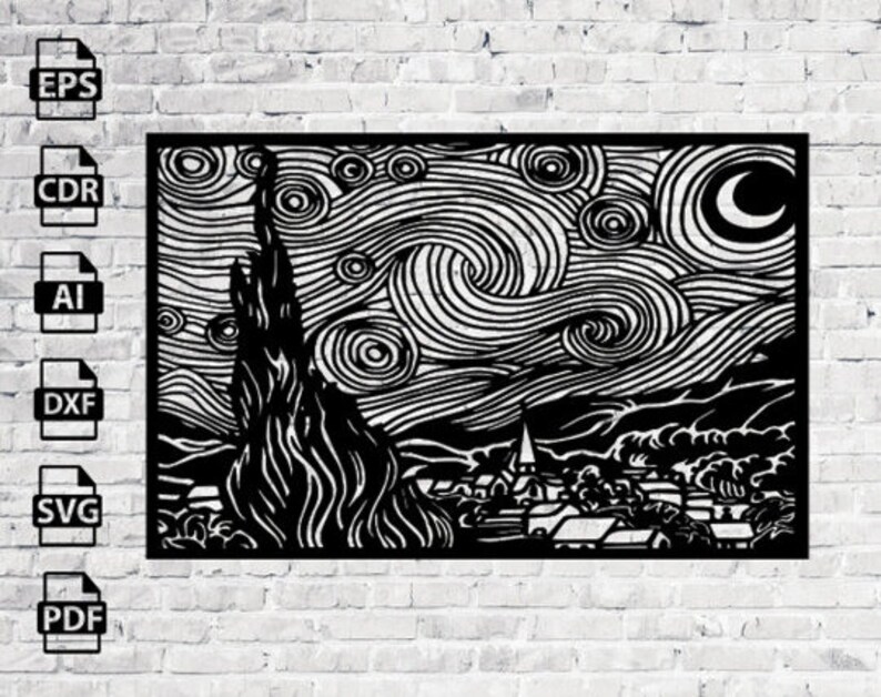 Starry Night Vincent Van Gogh Laser Cut Svg Dxf Files Wall - Etsy