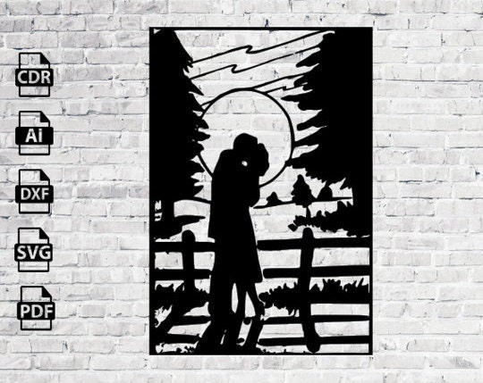 Couple Love Kissing Design Laser Cut Svg Dxf Files Wall - Etsy