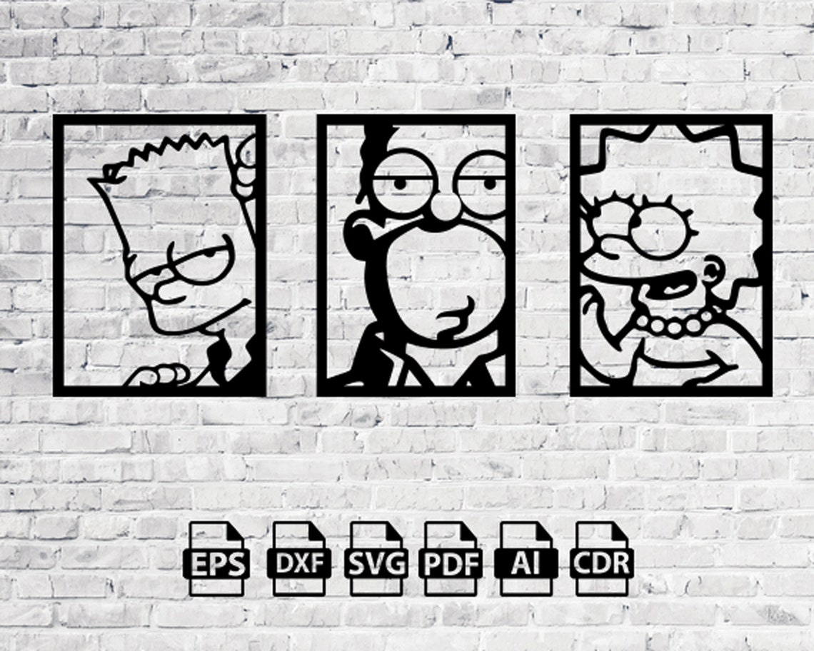 Simpsons Homer Bart Lisa Laser Cut Svg Dxf Files Wall Sticker Decal ...
