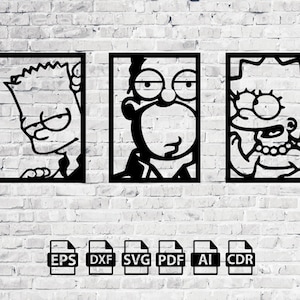 Simpsons Homer Bart Lisa Laser Cut Svg Dxf Files Wall Sticker Decal ...