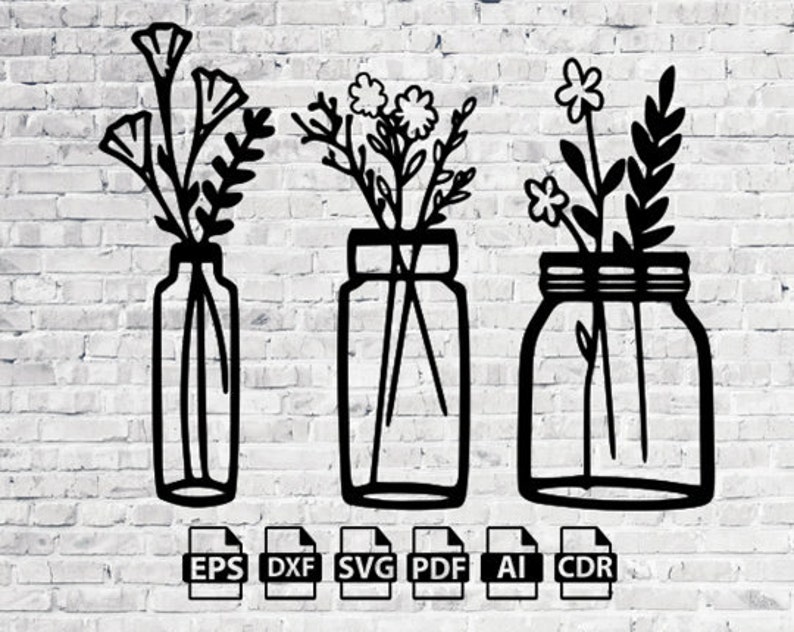 Vase Flowers Flowerpot Laser Cut Svg Dxf Files Wall Sticker Engraving ...