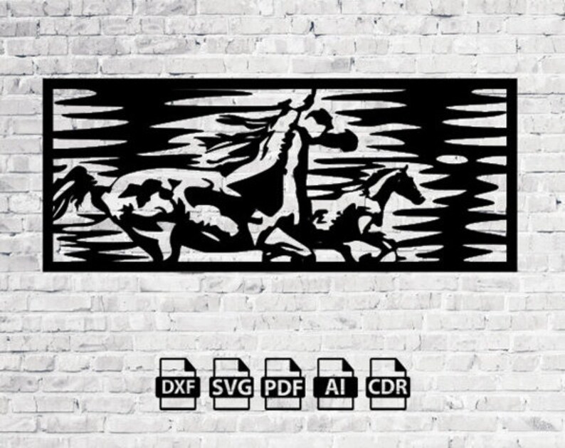 Running Horse, Horses Laser Cut Svg Dxf Files Wall Sticker Engraving ...