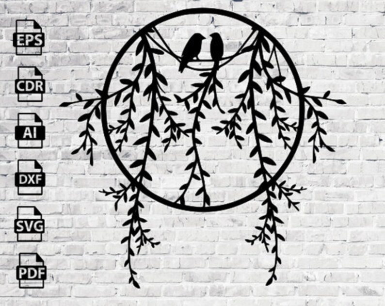 Birds Tree Branch Laser Cut Svg Dxf Files Wall Sticker Engraving ...