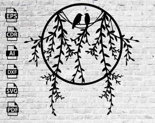 Birds Tree Branch Laser Cut Svg Dxf Files Wall Sticker Engraving ...