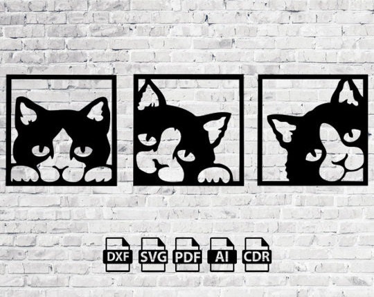 Cat Animal Laser Cut Svg Dxf Files Wall Sticker Engraving Decal ...