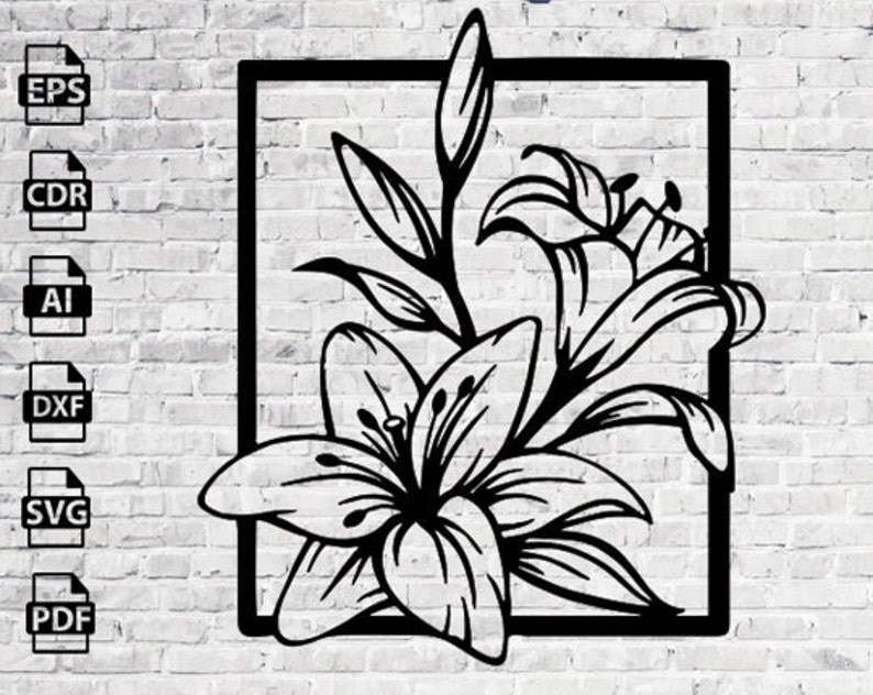 Lily Flowers Floral Laser Cut Svg Dxf Files Wall Sticker Engraving ...