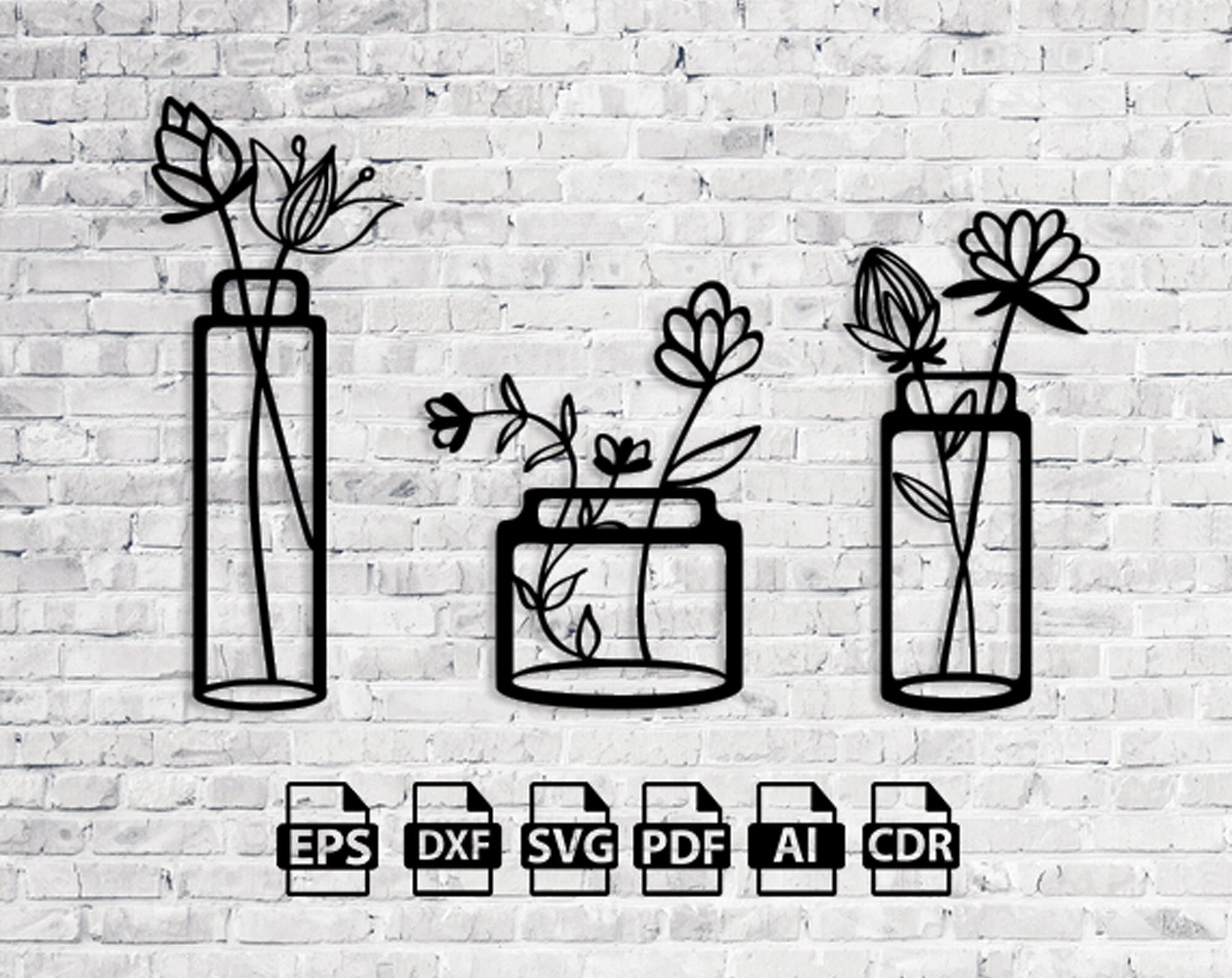 Vase Flowers Flowerpot Laser Cut Svg Dxf Glowforge Files Sticker ...