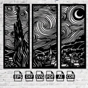 Starry Night Vincent Van Gogh Laser Cut Svg Dxf Files Wall Sticker ...