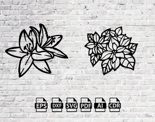 Lily Flowers Laser Cut Svg Dxf Files Wall Sticker Engraving Decal ...