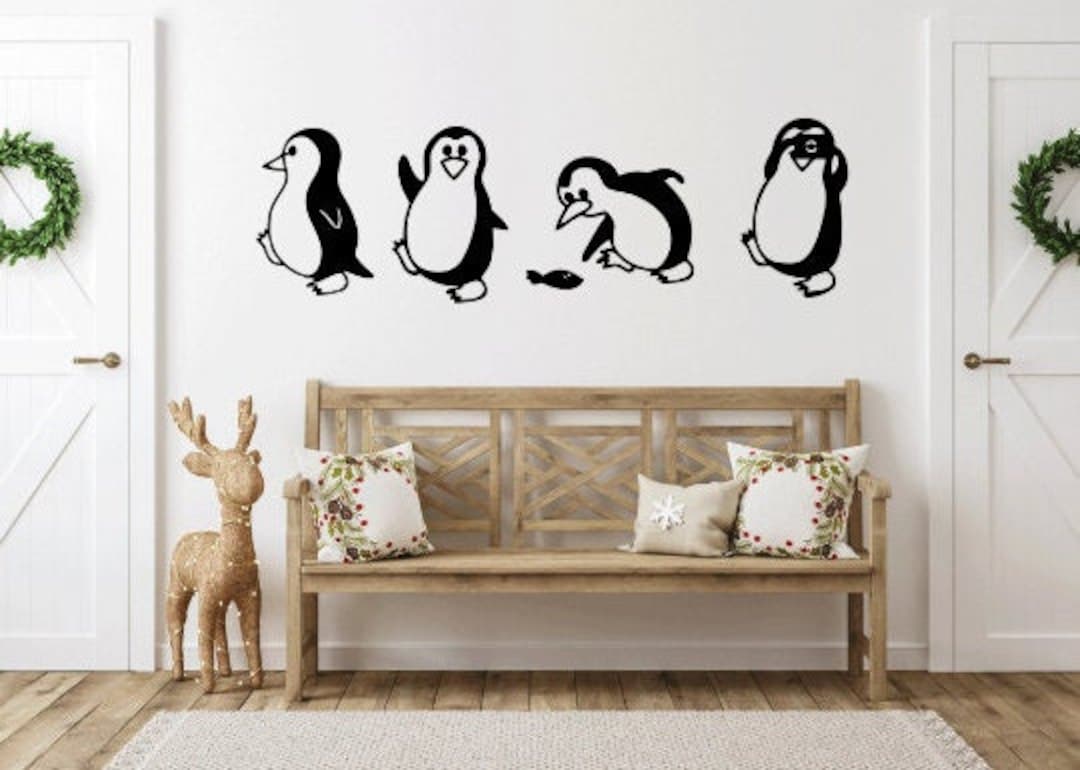 Penguins, Cute Animals Laser Cut Svg Dxf Files Wall Sticker Engraving ...