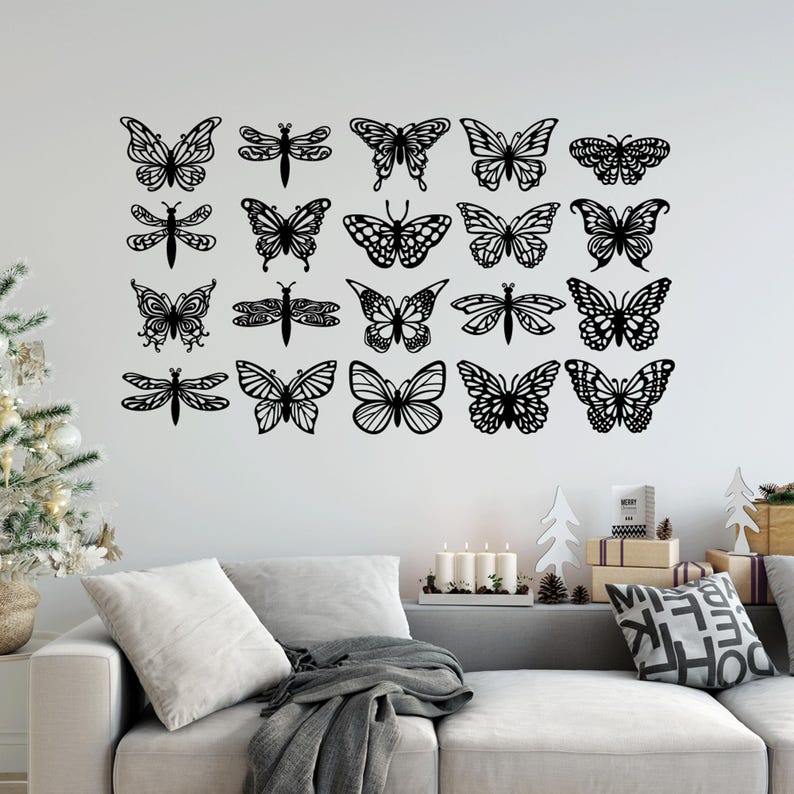 Butterfly Dragonfly Floral Laser Cut Svg Dxf Files Wall Sticker ...