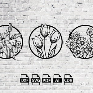 Poppy Flowers Laser Cut Svg Dxf Files Wall Sticker Engraving Decal ...