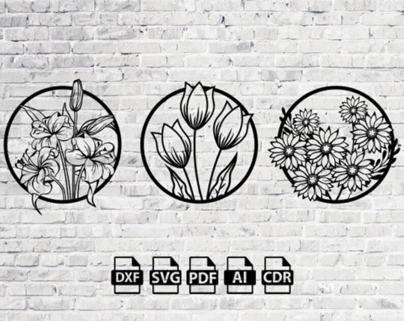 Poppy Flowers Laser Cut Svg Dxf Files Wall Sticker Engraving Decal ...