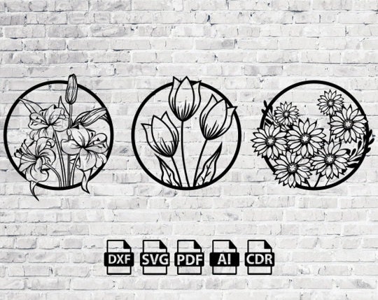 Poppy Flowers Laser Cut Svg Dxf Files Wall Sticker Engraving Decal ...