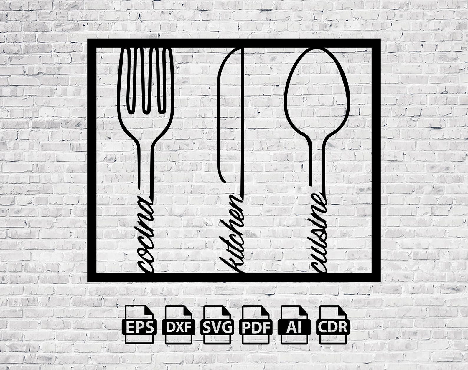 Kitchen Cooking Laser Cut Svg Dxf Files Wall Sticker Engraving Decal ...