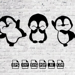 Penguins, Cute Animals Laser Cut Svg Dxf Files Wall Sticker Engraving ...