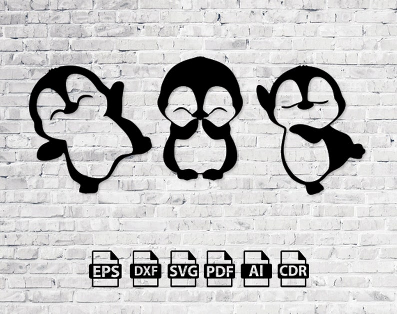 Penguins, Cute Animals Laser Cut Svg Dxf Files Wall Sticker Engraving ...