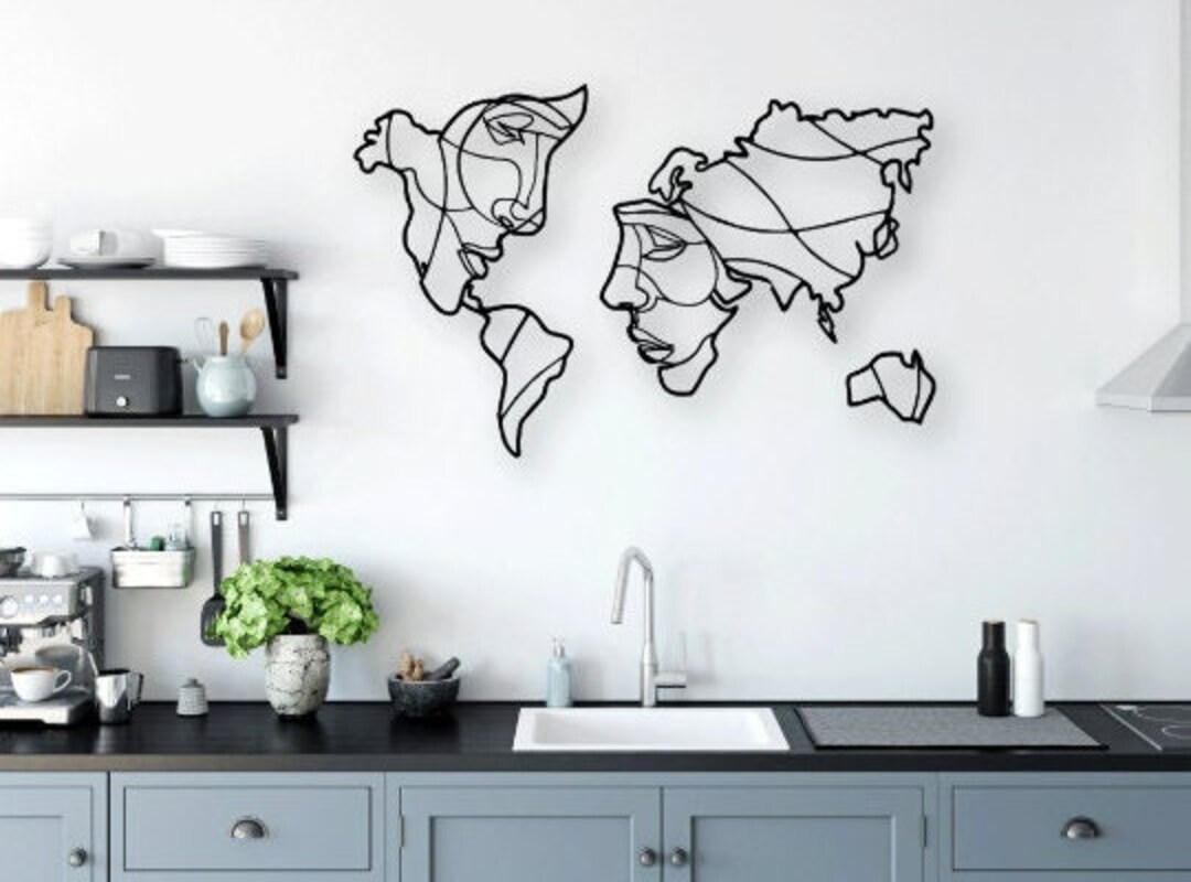 World Globe Map Faces Laser Cut Svg Dxf Files Wall Sticker - Etsy