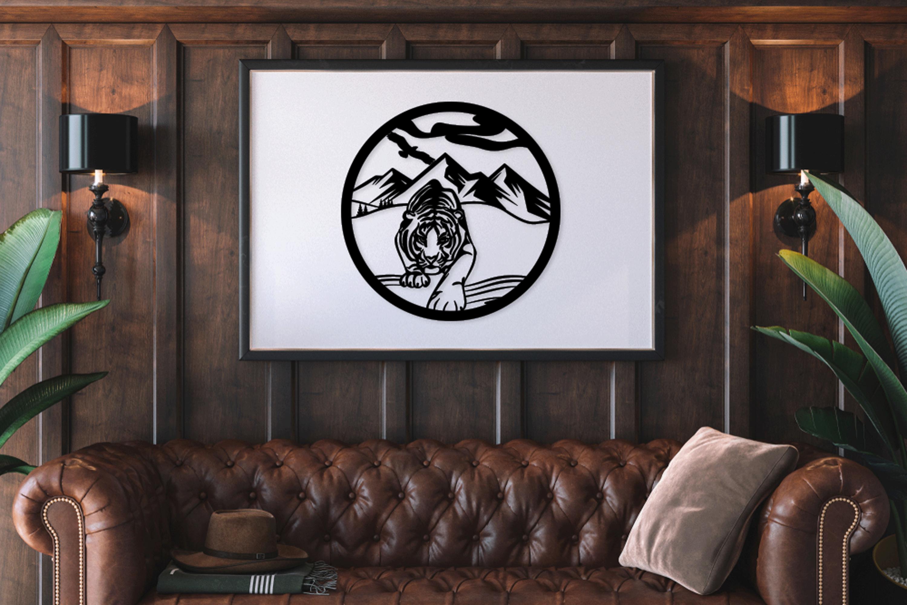 Tiger Mountain Dxf Svg Laser Cut Glowforge Files Wall Sticker Engraving ...