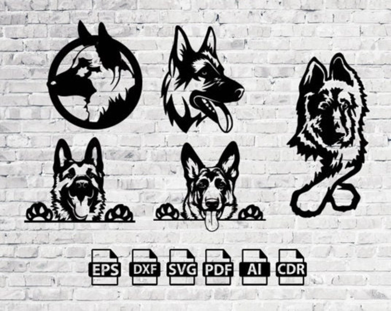 German Shepherd Dog Laser Cut Svg Dxf Files Wall Sticker Decal ...