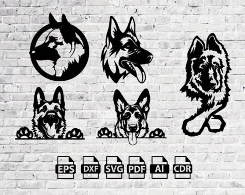 German Shepherd Dog Laser Cut Svg Dxf Files Wall Sticker Decal ...