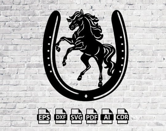 Horse Horseshoe Laser Cut Svg Dxf Files Wall Sticker Engraving Decal ...