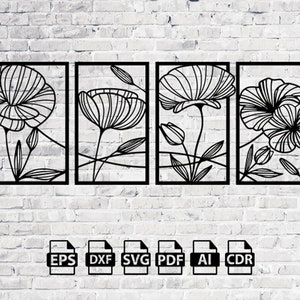 Poppy Flower Glowforge Laser Cut Svg Dxf Files Wall Sticker Engraving ...