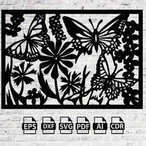 Butterfly Floral Panel Laser Cut Svg Dxf Files Wall Sticker Engraving ...