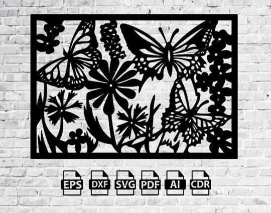 Butterfly Floral Panel Laser Cut Svg Dxf Files Wall Sticker - Etsy