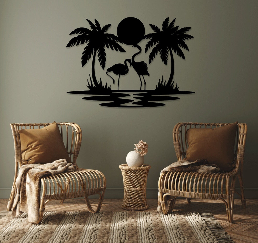 Palm Tree Beach Flamingo Laser Cut Svg Dxf Files Wall Sticker Decal ...