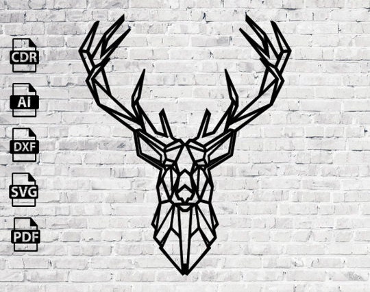Geometric Deer Head Laser Cut Svg Dxf Files Wall Sticker - Etsy