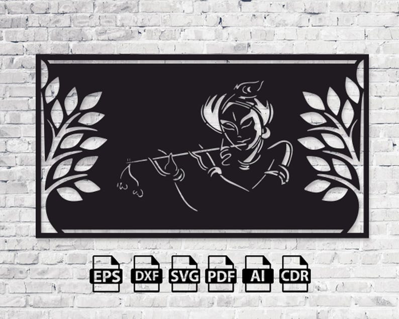 Lord Krishna Shree Indian God Laser Cut Svg Dxf Files Wall Sticker ...