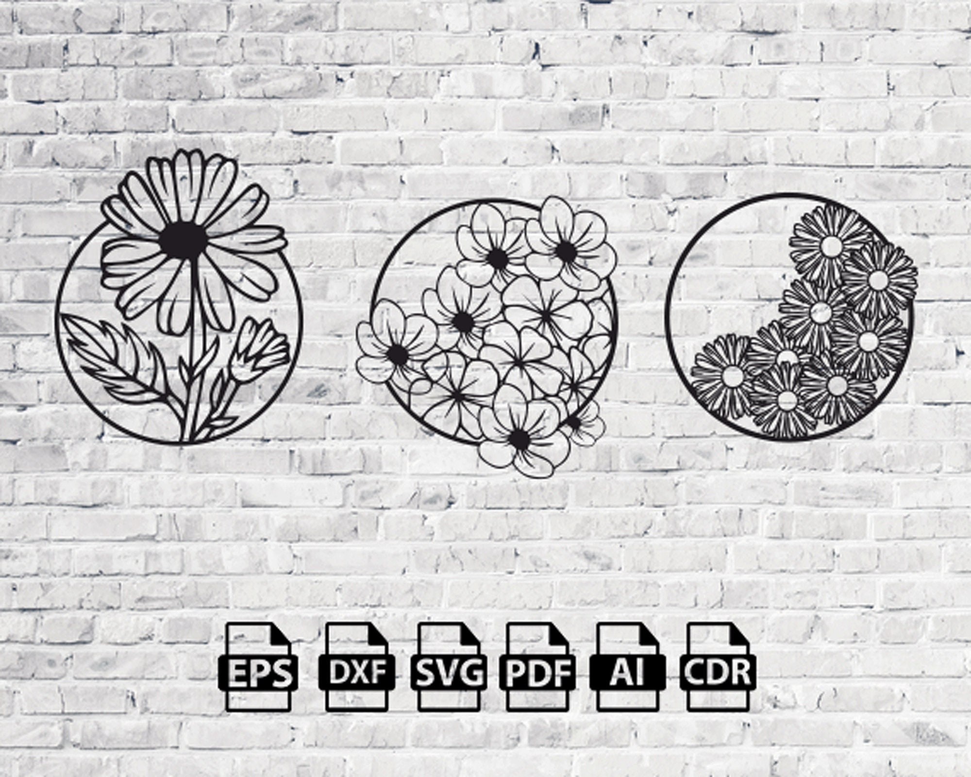 Daisy Flowers Laser Cut Svg Dxf Files Wall Sticker Engraving Decal ...