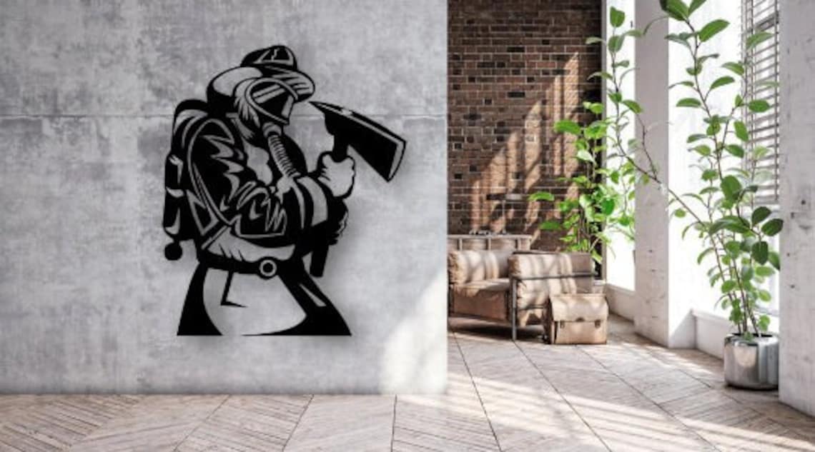 Fireman Firefighter Laser Cut Svg Dxf Files Wall Sticker Engraving ...