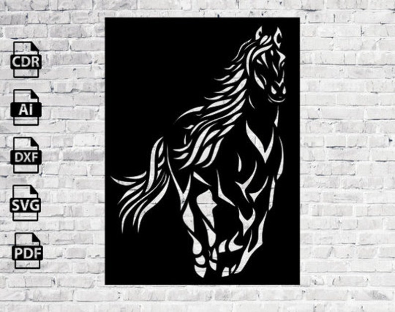 Horse, Horses Laser Cut Svg Dxf Files Wall Sticker Engraving Decal ...