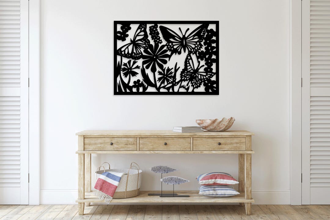 Butterfly Floral Panel Laser Cut Svg Dxf Files Wall Sticker Engraving ...