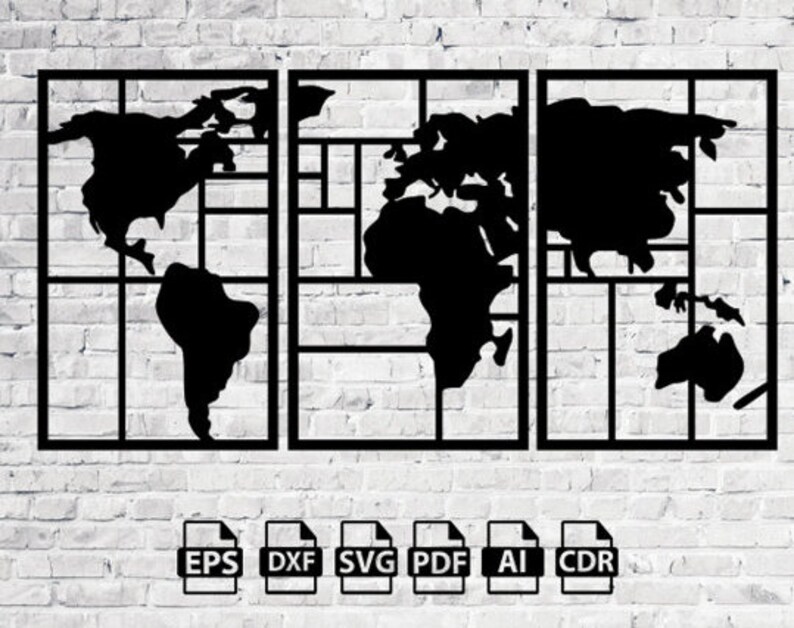 World Globe Map Laser Cut Svg Dxf Files Wall Sticker Engraving - Etsy