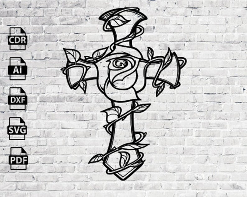 Crosses Rose Laser Cut Svg Dxf Glowforge Files Wall Sticker Engraving ...