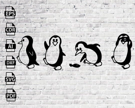 Penguins Cute Animals Laser Cut Svg Dxf Files Wall Sticker - Etsy