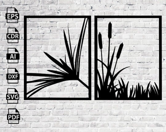 Reeds Stream Laser Cut Dxf Glowforge Files Wall Sticker Engraving Decal ...