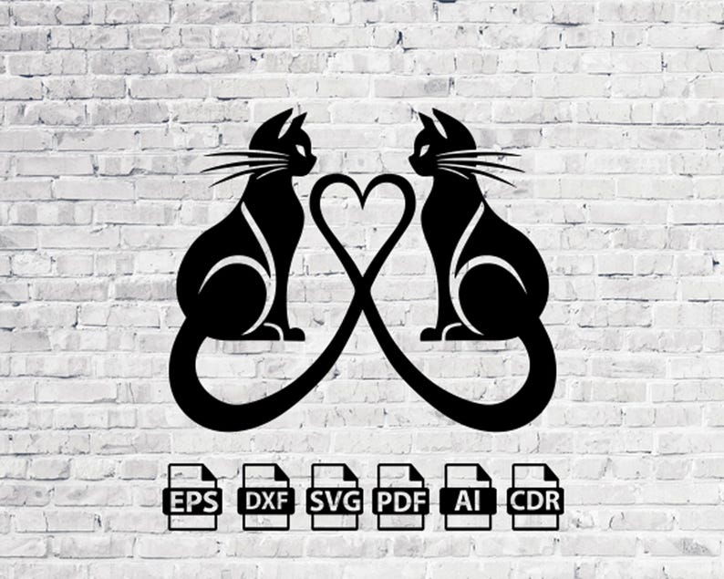 Cat Love Laser Cut Svg Dxf Files Wall Sticker Engraving Decal ...