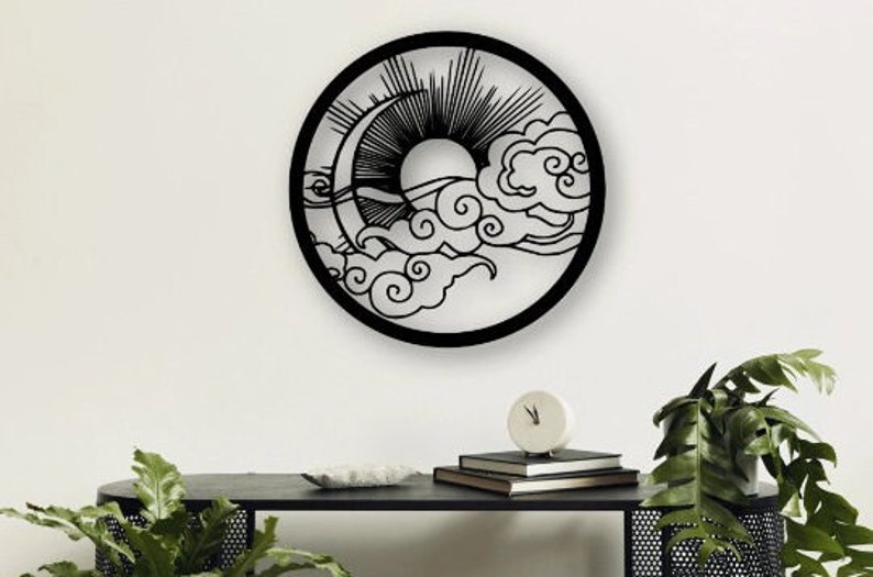 Sun Moon Clouds Sky Laser Cut Svg Dxf Glowforge Files Wall Sticker ...