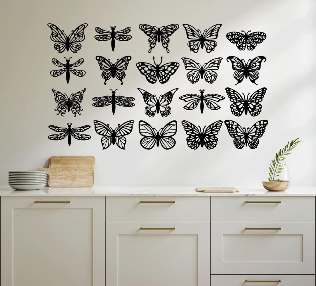 Butterfly Dragonfly Floral Laser Cut Svg Dxf Files Wall Sticker ...
