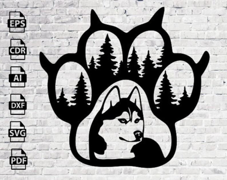 Siberian Husky Dog Paw Laser Cut Svg Dxf Files Wall Sticker Engraving ...