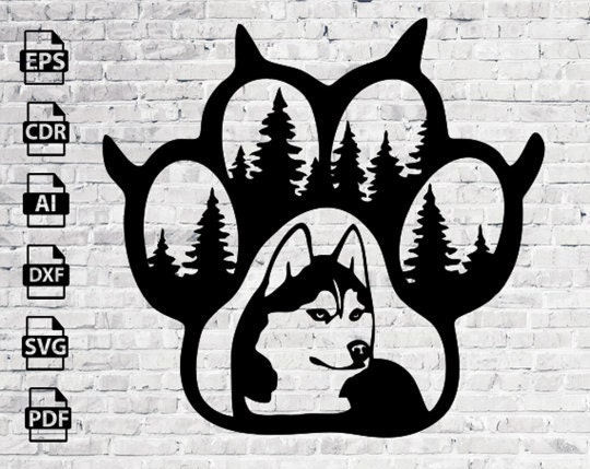 Siberian Husky Dog Paw Laser Cut Svg Dxf Files Wall Sticker Engraving ...