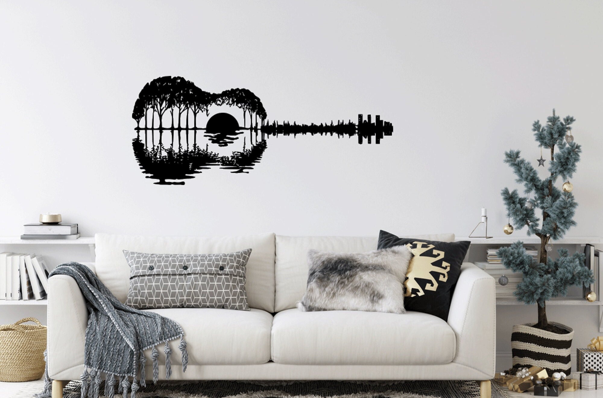 Guitar, Tree, Sun Laser Cut Svg Dxf Files Wall Sticker Engraving Decal ...