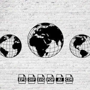 World Globe Map Laser Cut Svg Dxf Files Wall Sticker Engraving Decal ...
