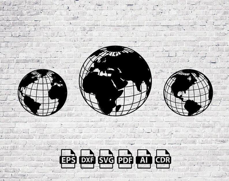 World Globe Map Laser Cut Svg Dxf Files Wall Sticker Engraving Decal ...